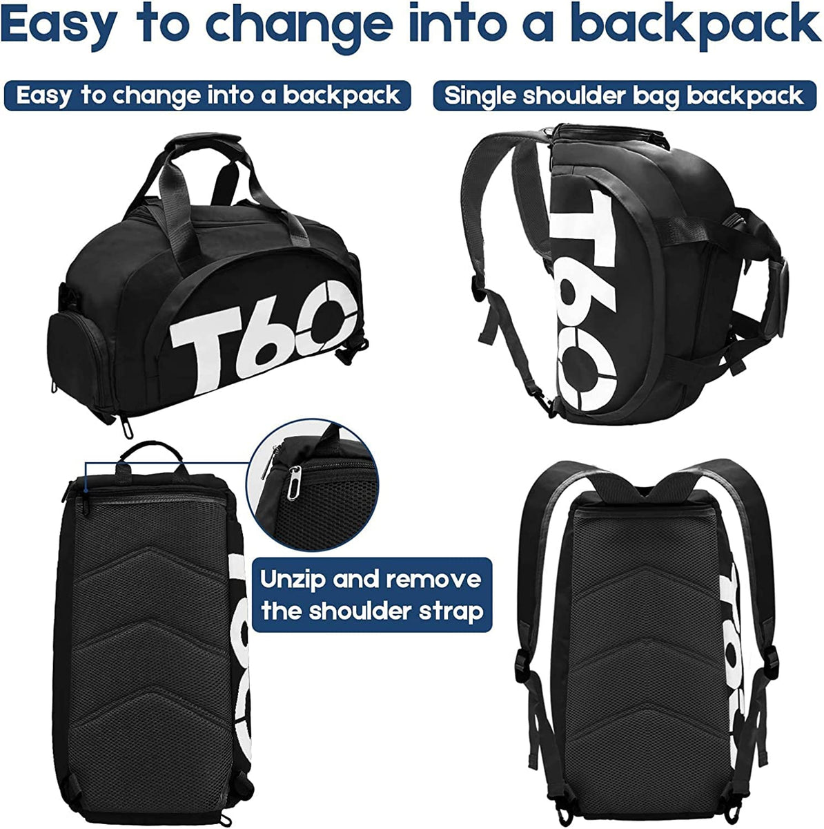 T60 Unisex Duffle Bag - Waterproof, Gym, Travel & Backpack - TREND BUY ...