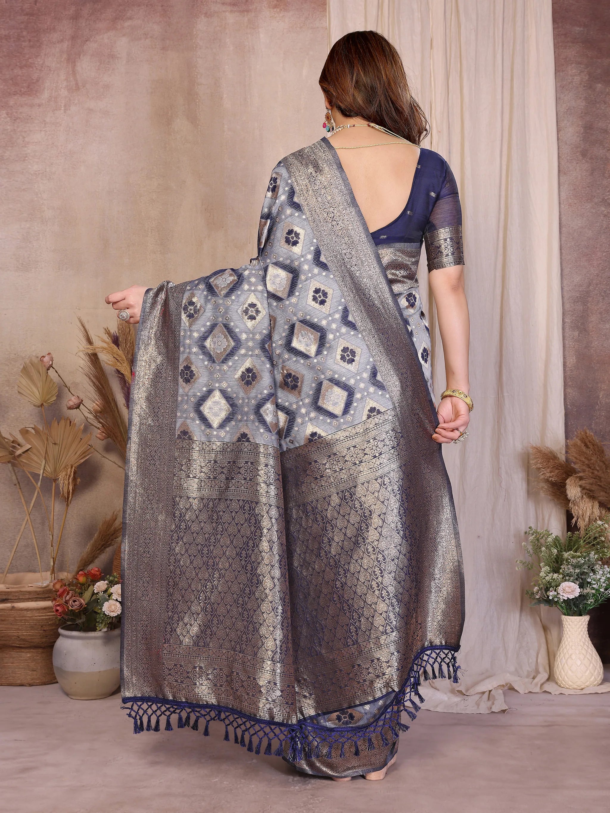 Authentic Blue Cotton Spun Saree - Jacquard Zari Weaving – TREND BUY