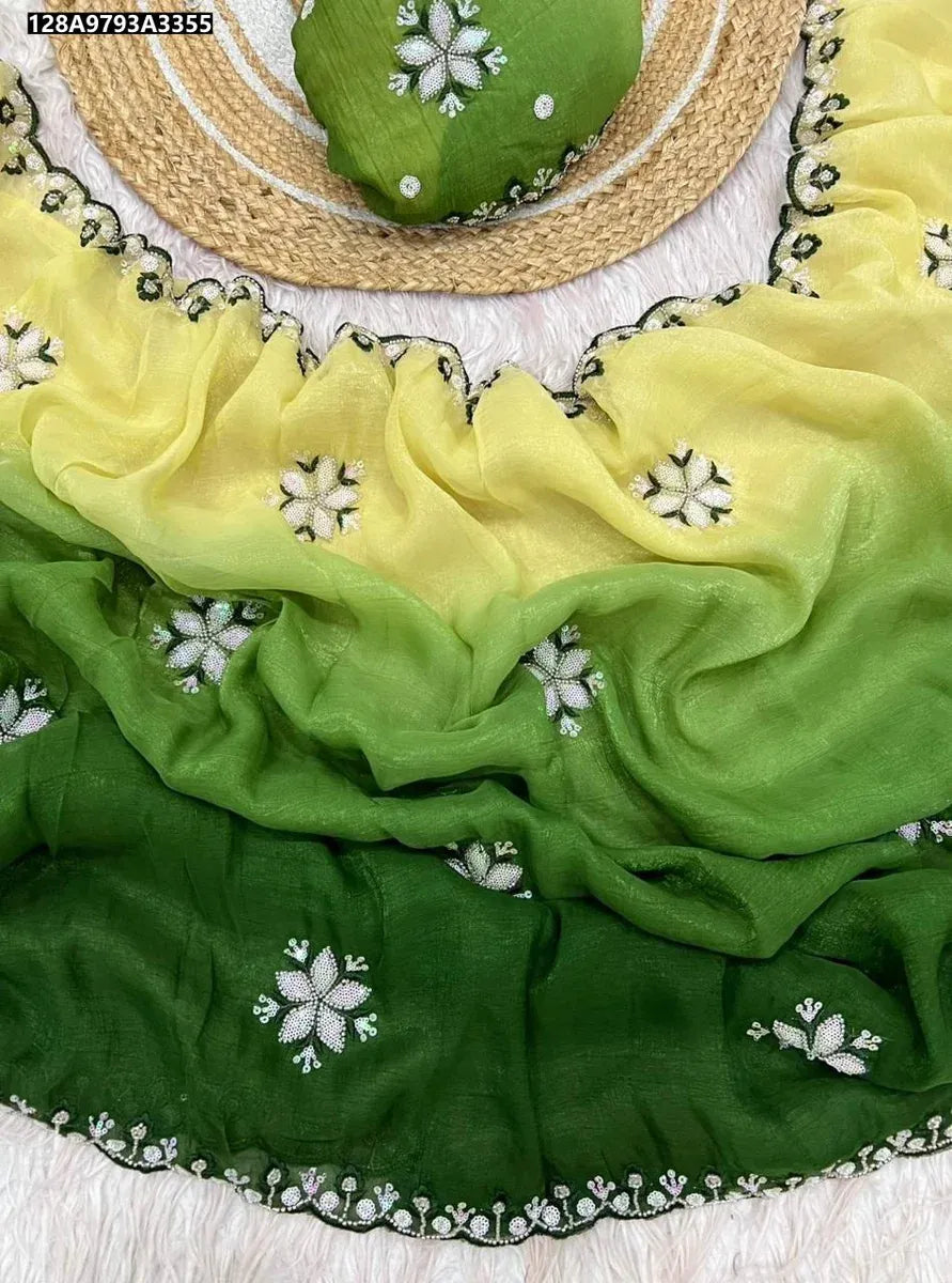 Discover Elegant Crunchy Fabric Saree with Fancy Handwork | Party Wear ...