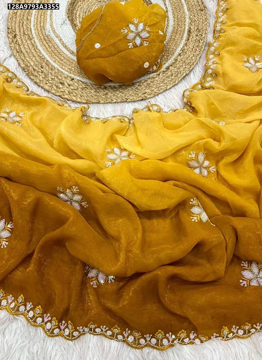 Discover Elegant Crunchy Fabric Saree with Fancy Handwork | Party Wear ...