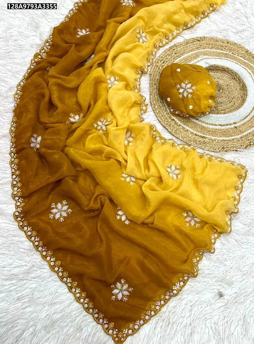 Discover Elegant Crunchy Fabric Saree with Fancy Handwork | Party Wear ...