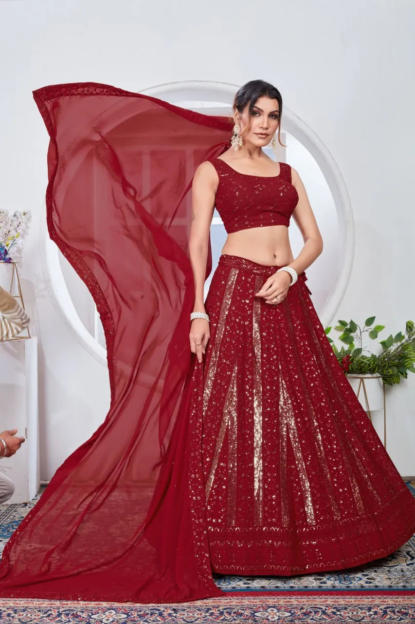 Elegant Red Georgette Lehenga - Heavy Sequence Work |... – TREND BUY