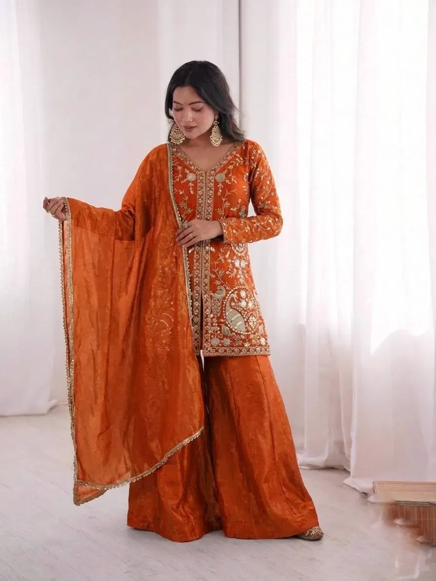 Elegant Fendy Silk Palazzo Kurti Set | Festive Silk Wear – TREND BUY