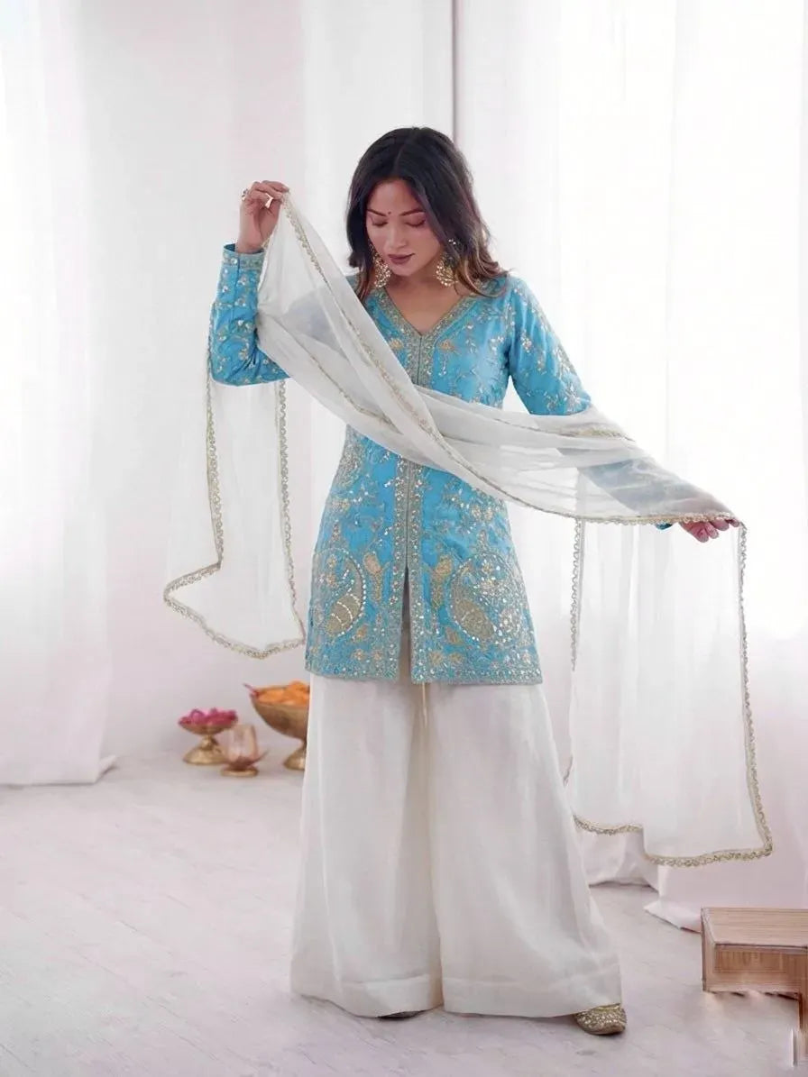 Elegant Fendy Silk Palazzo Kurti Set | Festive Silk Wear – TREND BUY