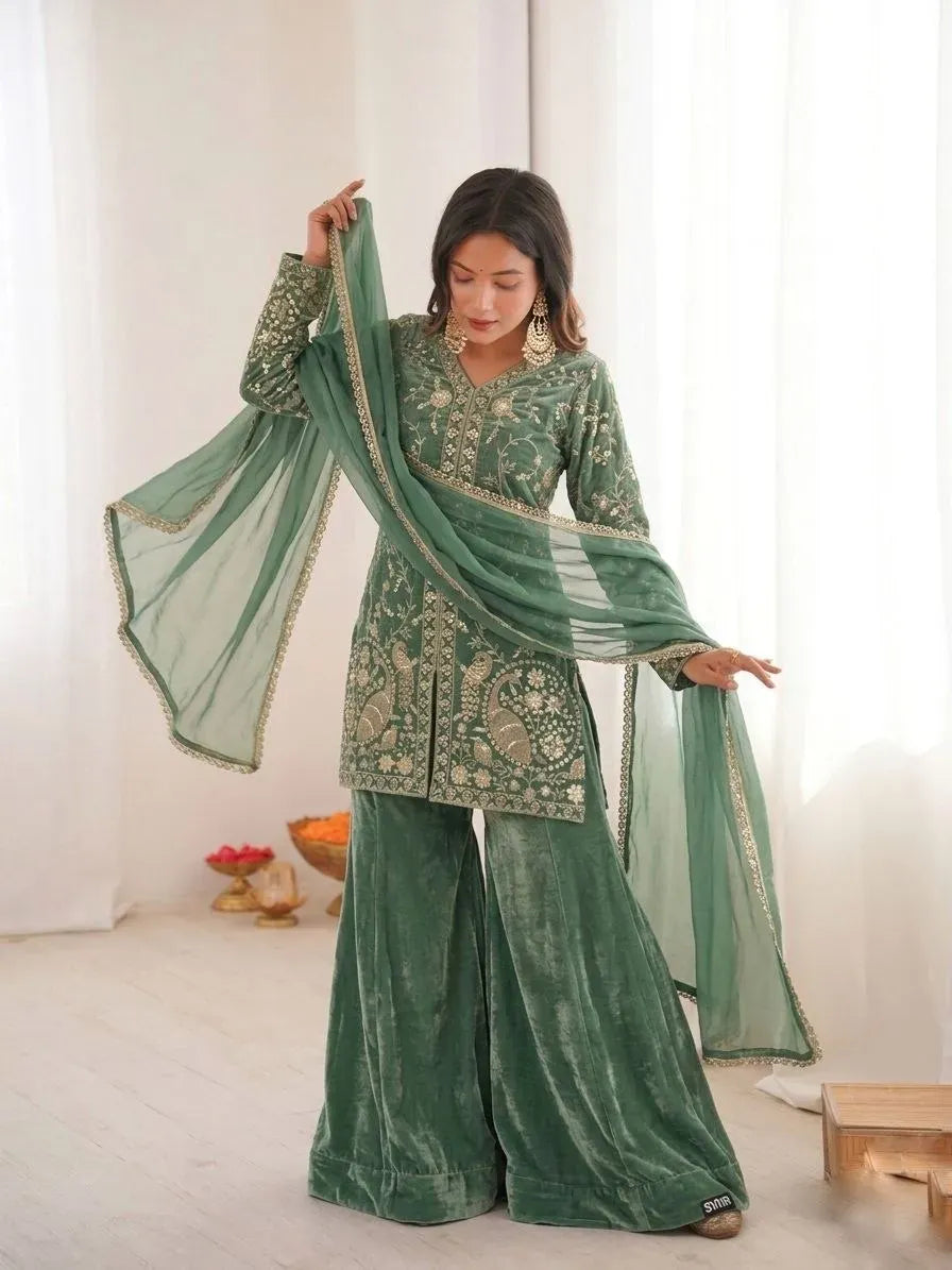 Elegant Fendy Silk Palazzo Kurti Set | Festive Silk Wear – TREND BUY