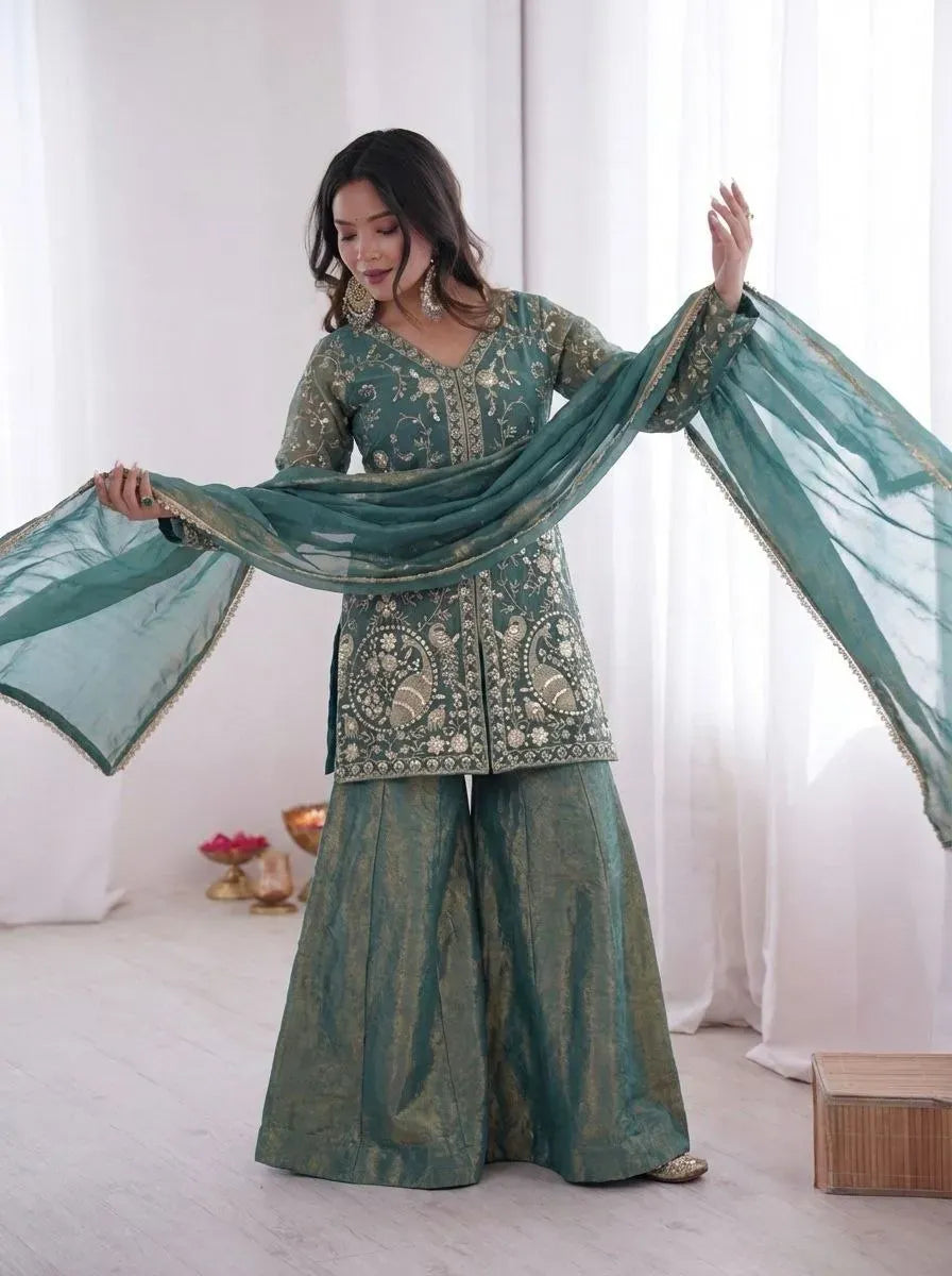 Elegant Fendy Silk Palazzo Kurti Set | Festive Silk Wear – TREND BUY