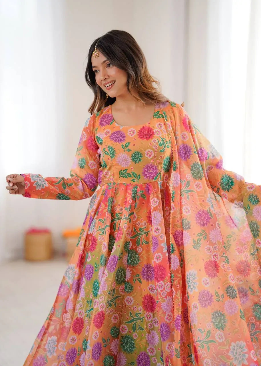 Elegant Floral Organza Gown Set | Festive Ready-to-Wear – TREND BUY