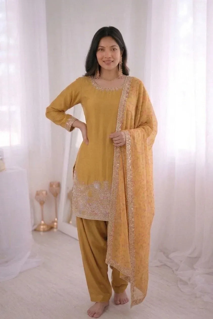 Elegant French Crepe Silk Kurti Set with Dupatta | TRENDBUY – TREND BUY