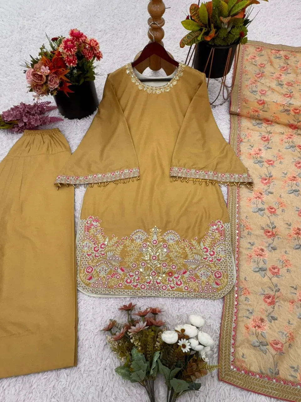 Elegant French Crepe Silk Kurti Set with Dupatta | TRENDBUY – TREND BUY