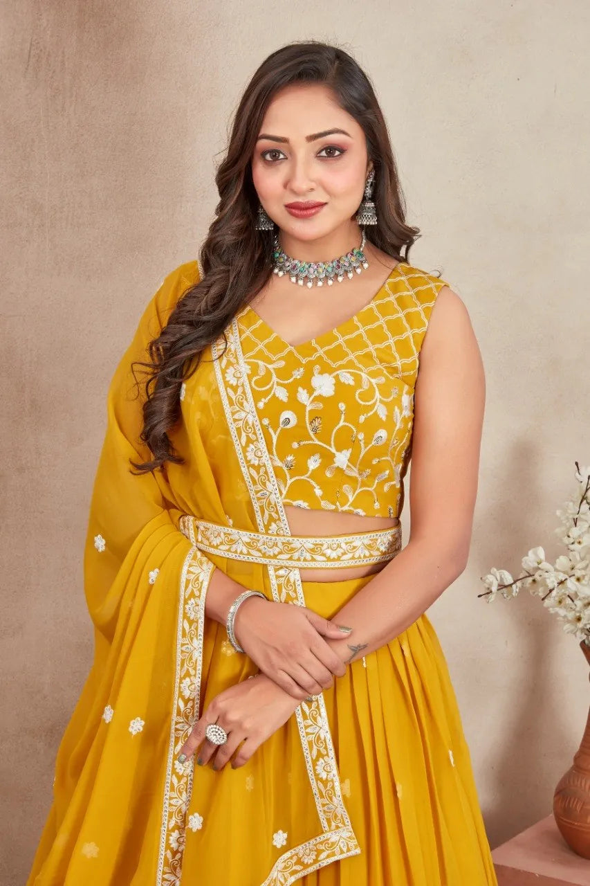 Elegant Yellow Georgette Lehenga for Weddings | TRENDBUY – TREND BUY