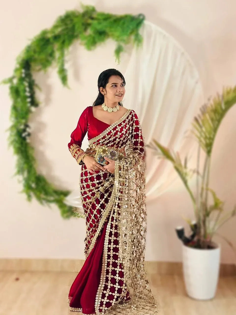 Luxe Fendy Silk Saree with Real Mirror Work | TRENDBUY... – TREND BUY