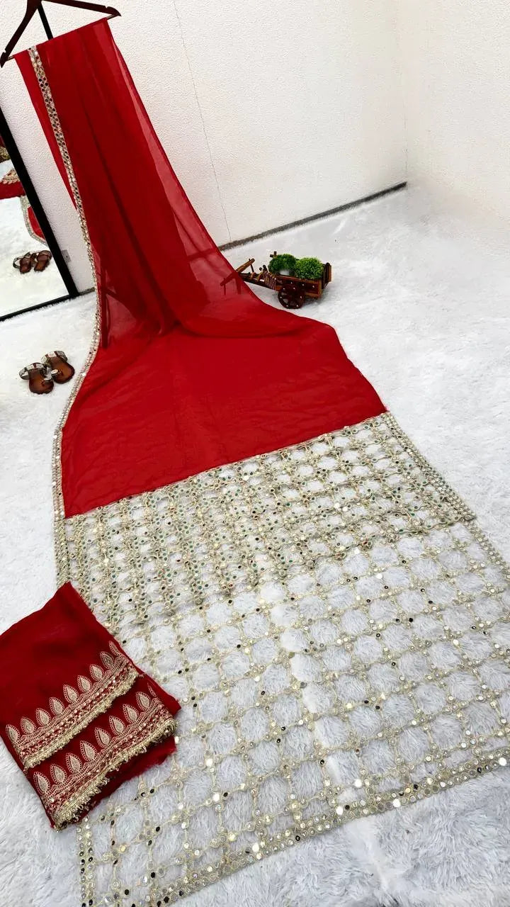 Luxe Fendy Silk Saree with Real Mirror Work | TRENDBUY... – TREND BUY