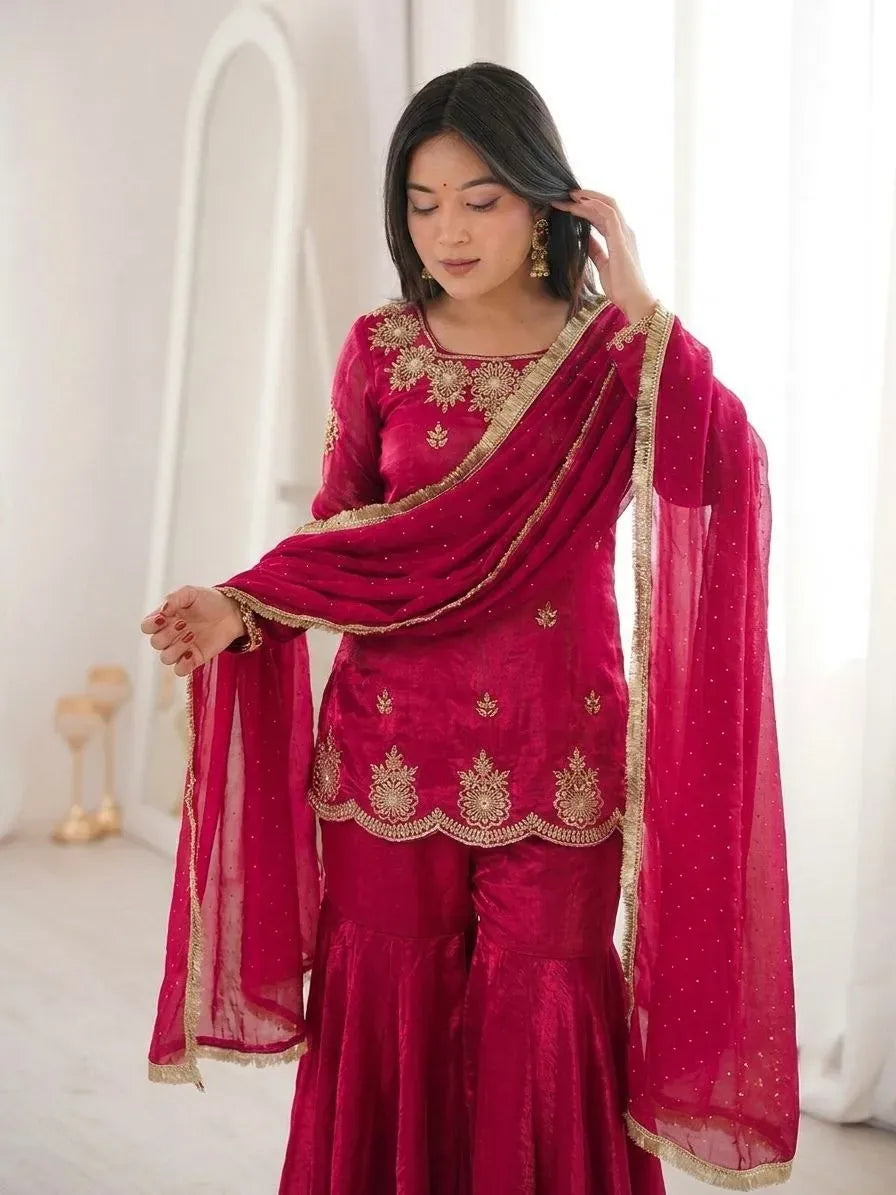 Luxe Fendy Silk Sharara Suit Set - Zarkan Diamond Work – TREND BUY