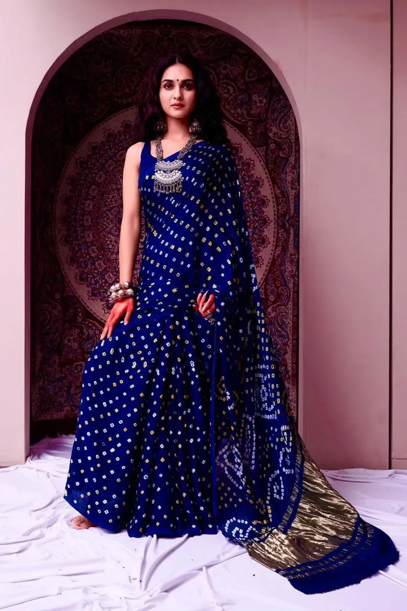 Premium Gaji Silk Bandhani Saree - Hand Bandhej Design – TREND BUY