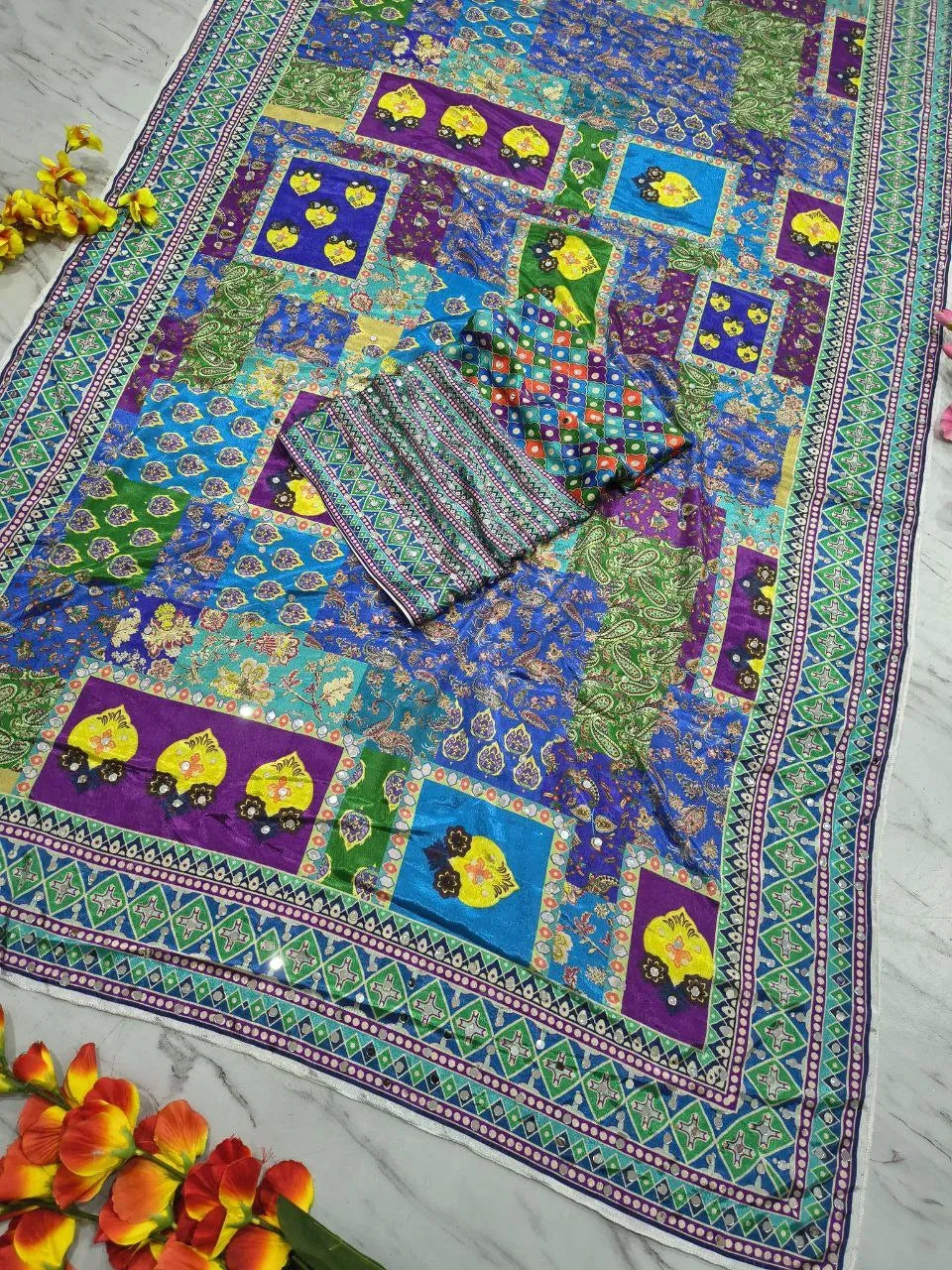 Stunning Chinon Silk Saree - Real Mirror Work for Women – TREND BUY