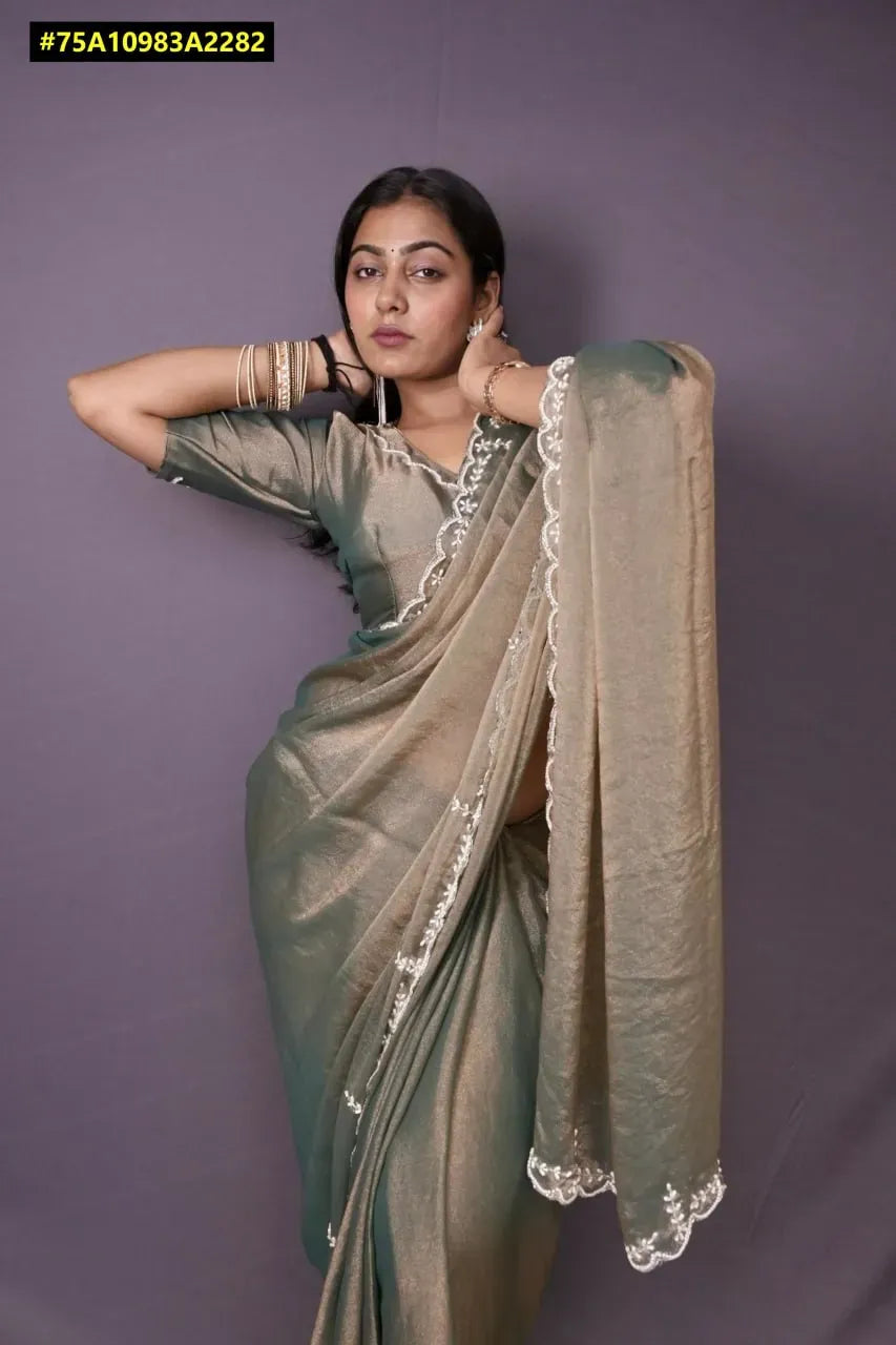 Stunning NC Moss Saree - Khatli Handwork for Festive Wear – TREND BUY