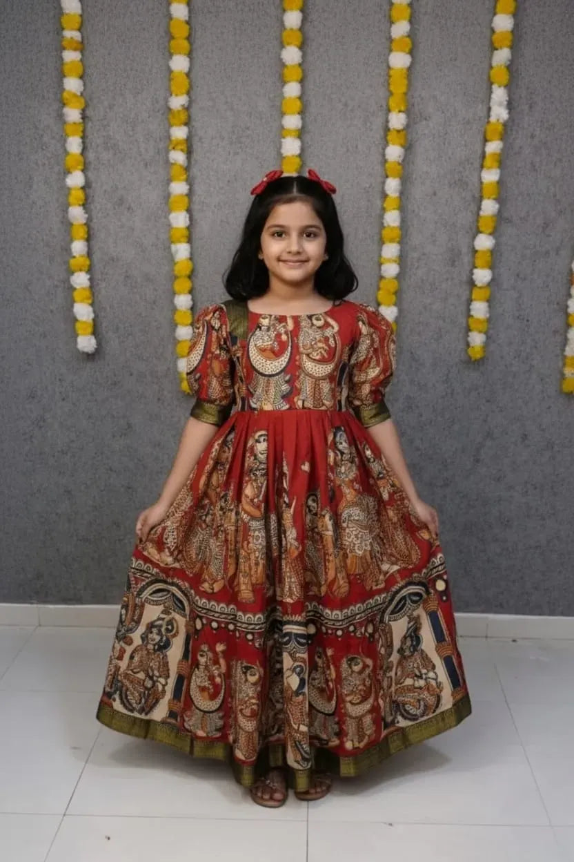 Traditional Kids Printed Maxi Gown | Festive Wear for Girls – TREND BUY