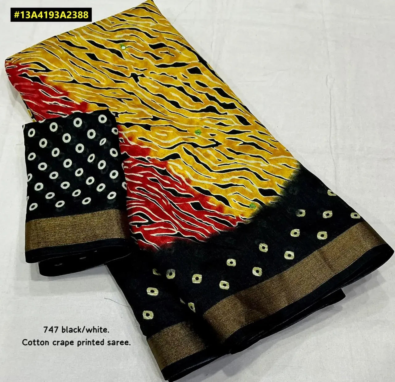 Trending Bandhani Cotton Crape Saree | Aari Work | TRENDBUY – TREND BUY