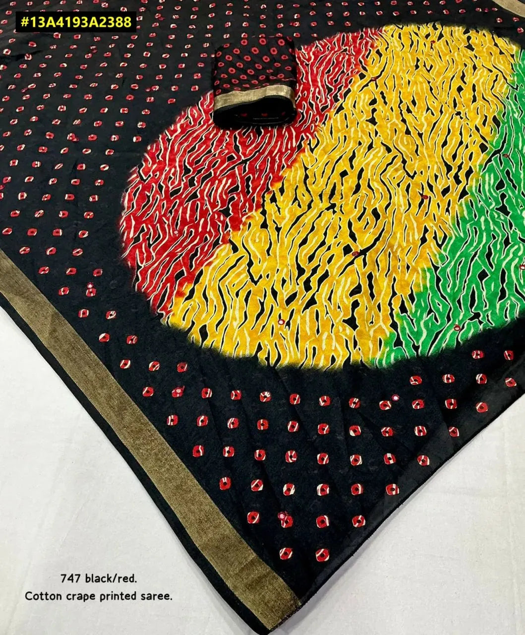 Trending Bandhani Cotton Crape Saree | Aari Work | TRENDBUY – TREND BUY